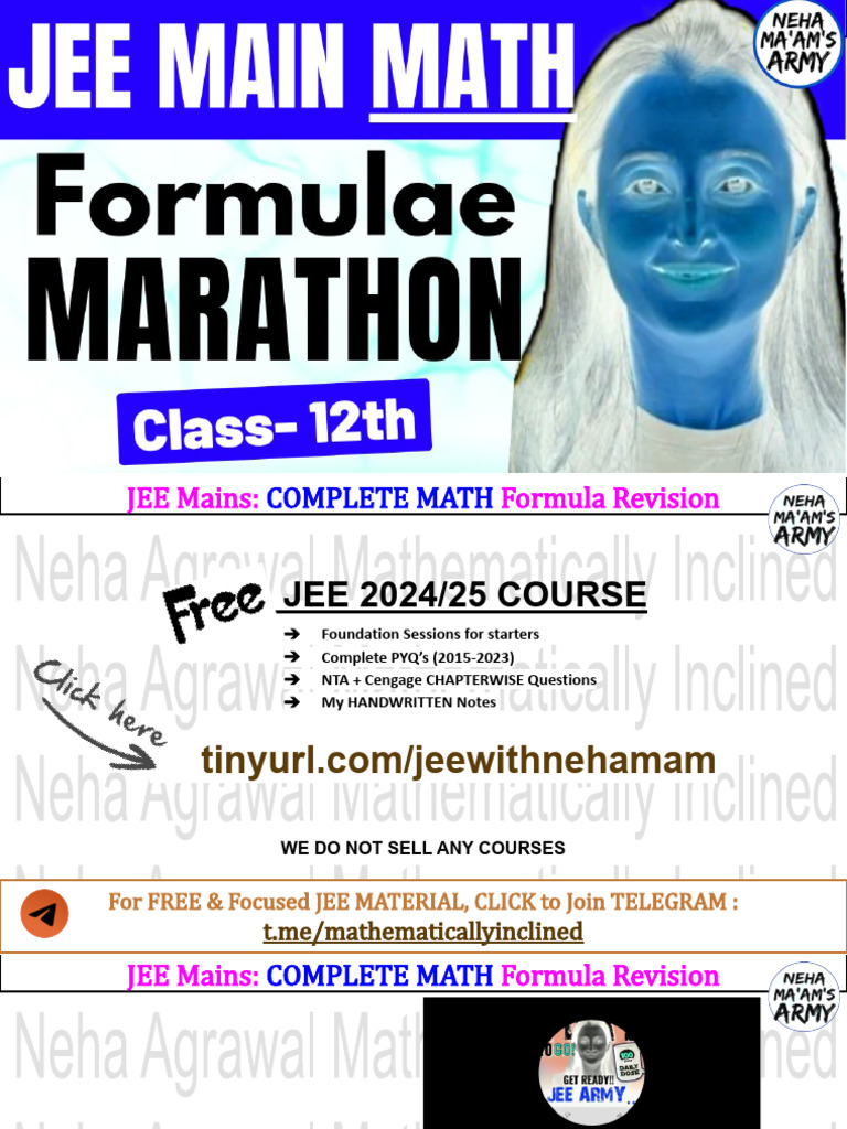 JEE Mains Formula Revision - Class 12 | PDF | Matrix (Mathematics ...