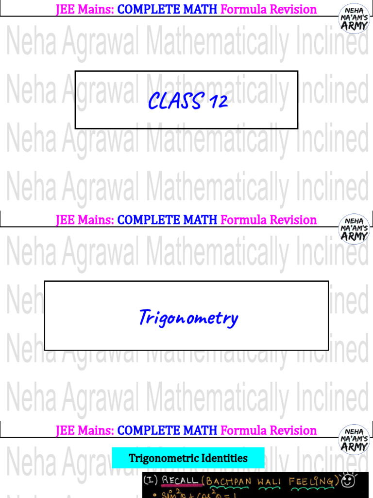JEE Mains Formula Revision - Class 11 (2) - Removed | PDF | Matrix (Mathematics) | Trigonometry