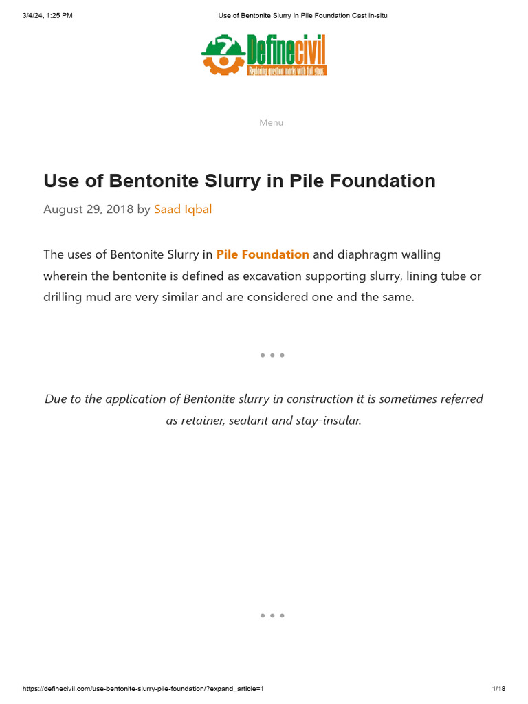 Bentonite Slurry in Pile Foundations | PDF | Deep Foundation | Casing ...