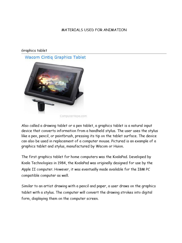 MATERIALS USED FOR ANIMATION | PDF | Touchscreen | Computing