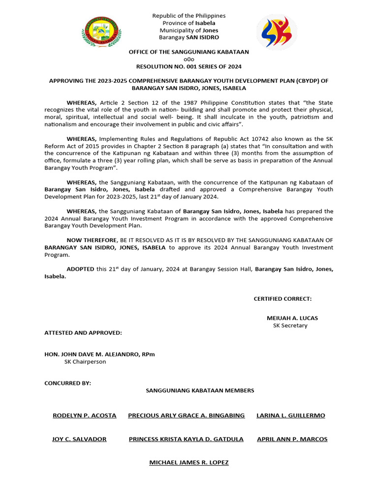 Cbydp Reso SK San Isidro | PDF | Philippines | Government