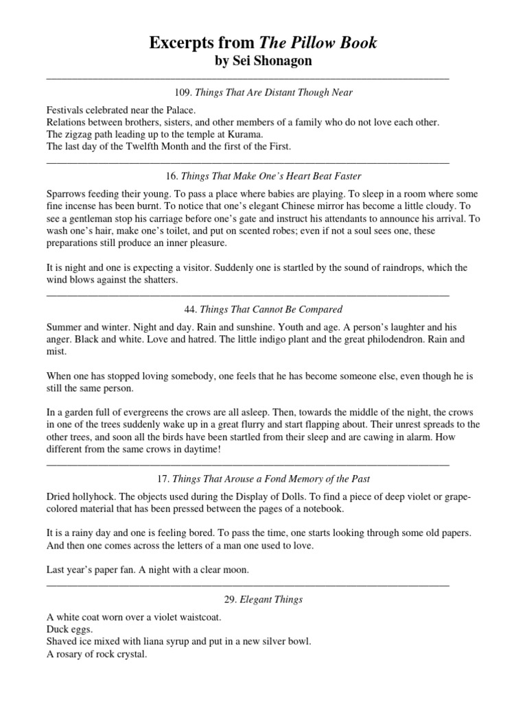 Excerpts from The Pillow Book | PDF | Art | Poetry
