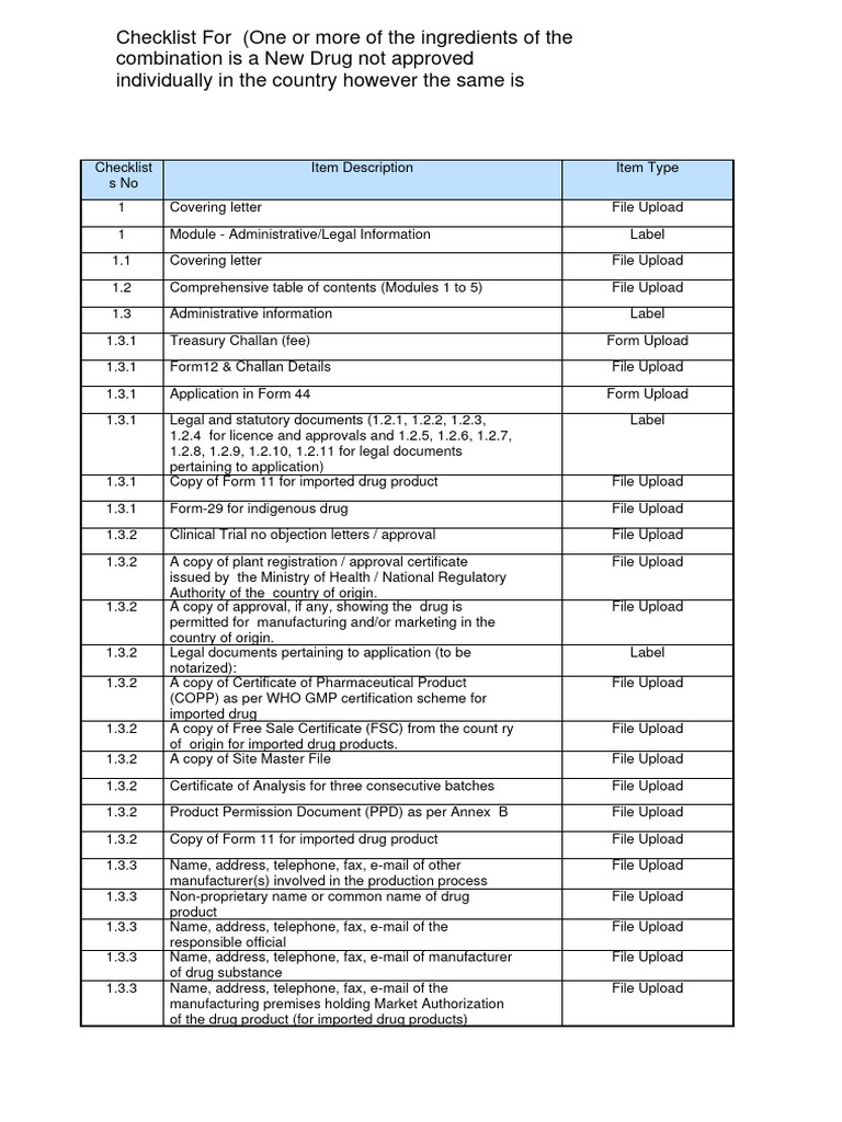 CDSCO Checklist for New Drug Applications | PDF | Pharmacology | Phases ...