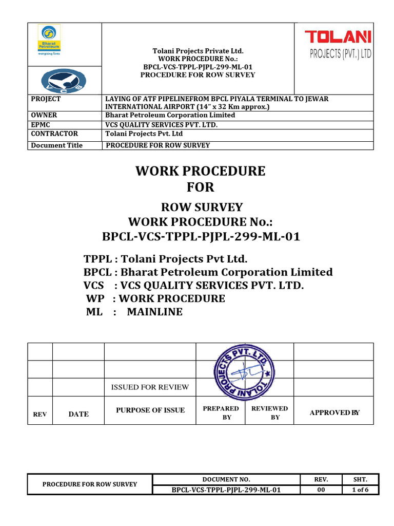 ML-01 Work Procedure For Row Survey | PDF | Surveying | Pipeline Transport