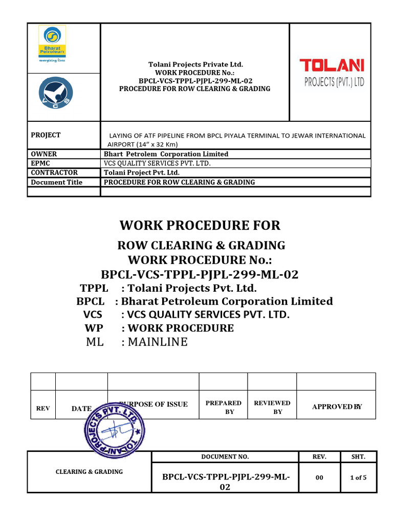 ROW Clearing & Grading Procedure for ATF Pipeline | PDF | Business ...