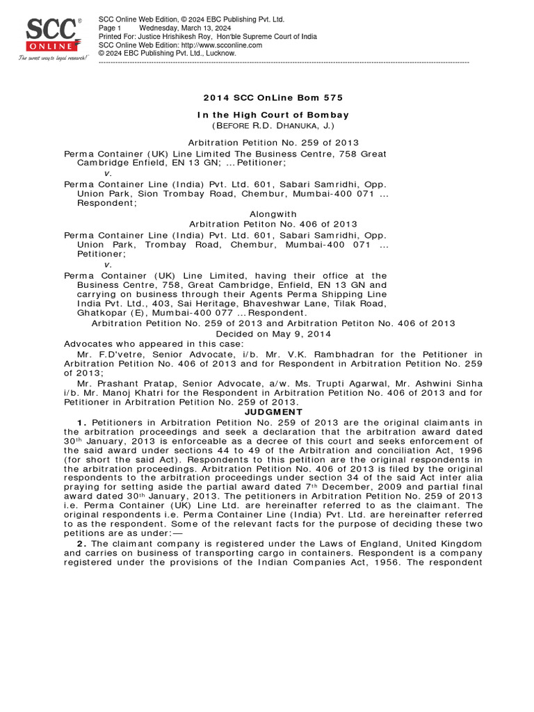 Perma Container (UK) Line Ltd. v. Perma Container Line (India) (P) LTD ...