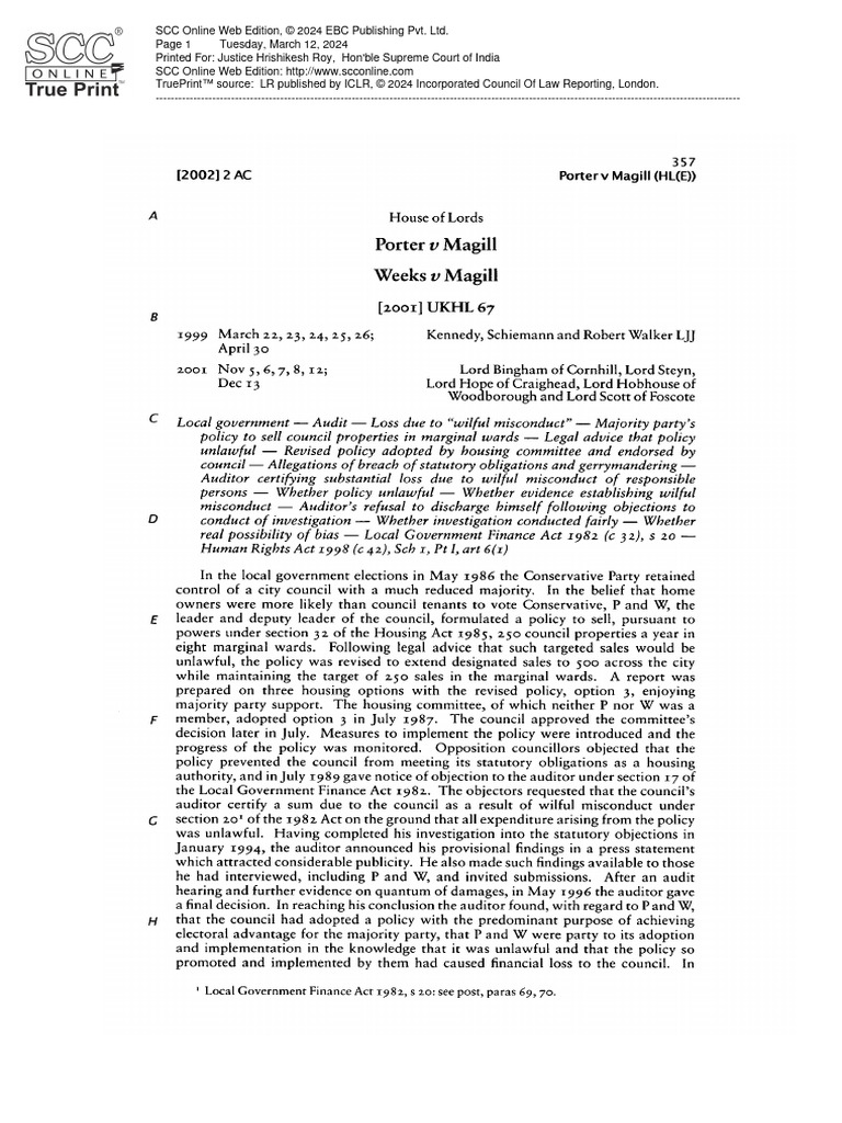Porter v. Magill, (2002) 2 A.C. 357 | PDF | Government Of The United ...