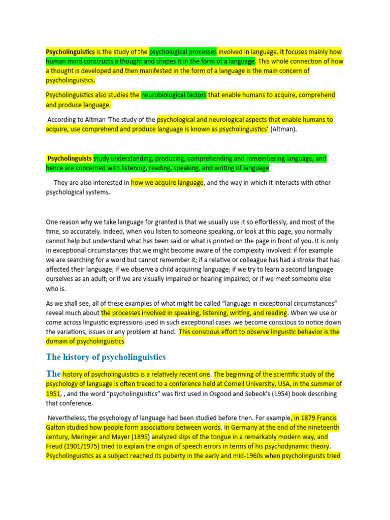Intro To Psycholinguistics 01 Pdf Psycholinguistics Linguistics