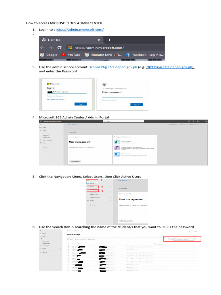 How To Access MICROSOFT 365 ADMIN CENTER | PDF