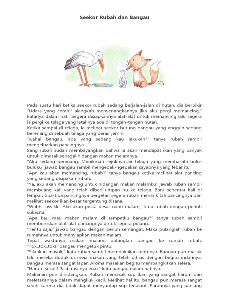 Fabel Rubah dan Bangau: Pelajaran Kebaikan | PDF