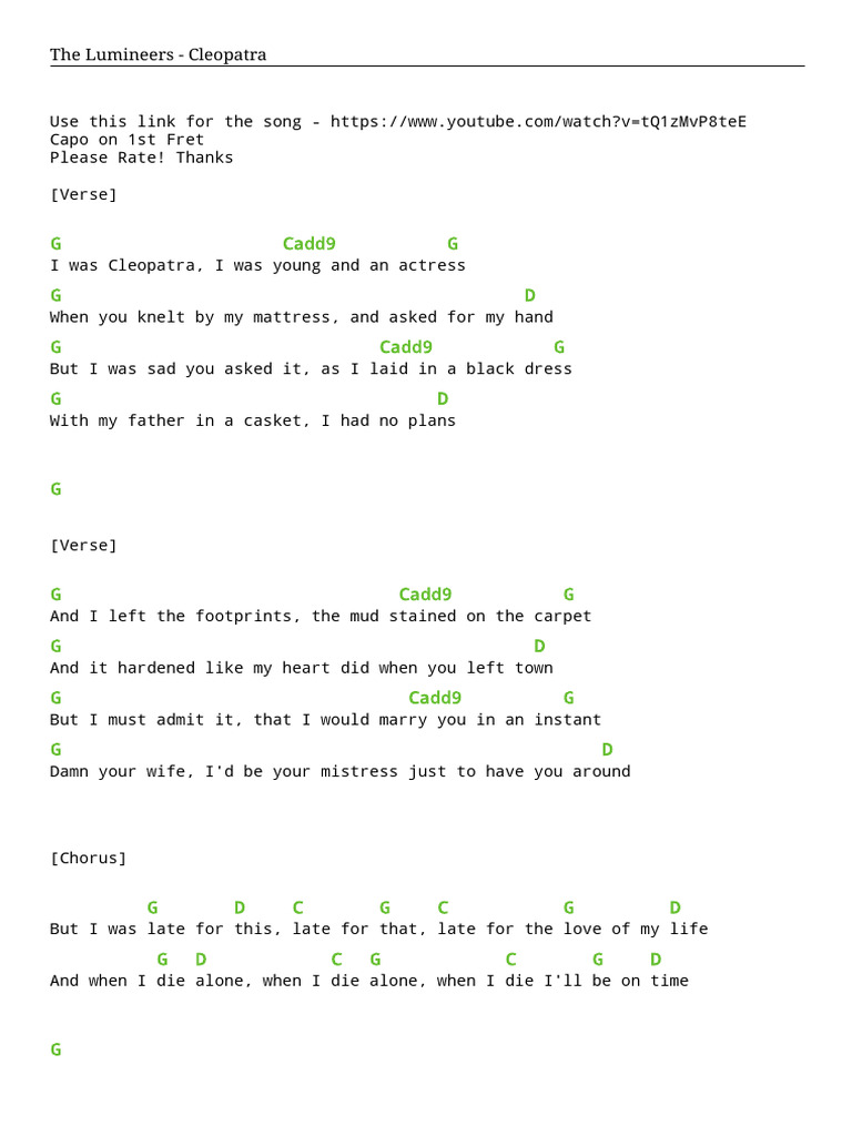 THE LUMINEERS - CLEOPATRA CHORDS | PDF