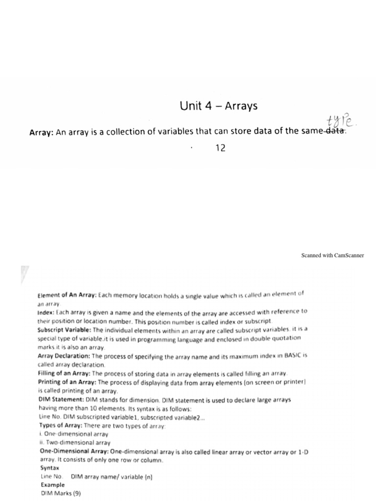 Arrays, Types Of Array, Uses | Pdf