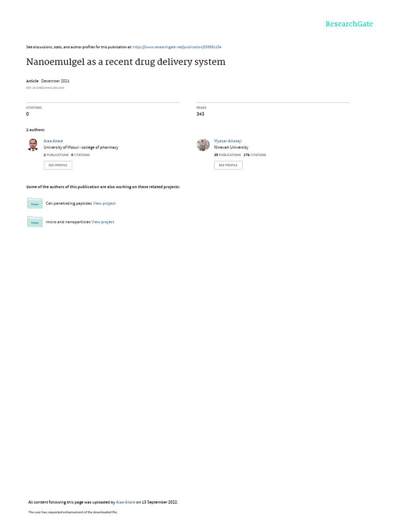 Nanoemulgel As A Recent Drug Delivery System | PDF | Emulsion | Topical ...