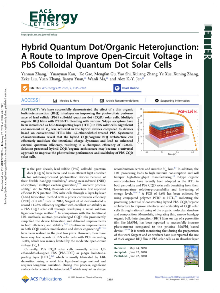 Zhang Et Al 2020 Hybrid Quantum Dot Organic Heterojunction A Route To ...