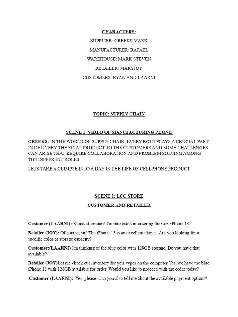 Supply Chain Script For Role Play | PDF | Logistics | Retail