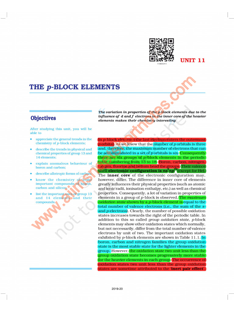 P-Block Class 11 NCERT Highlights | PDF
