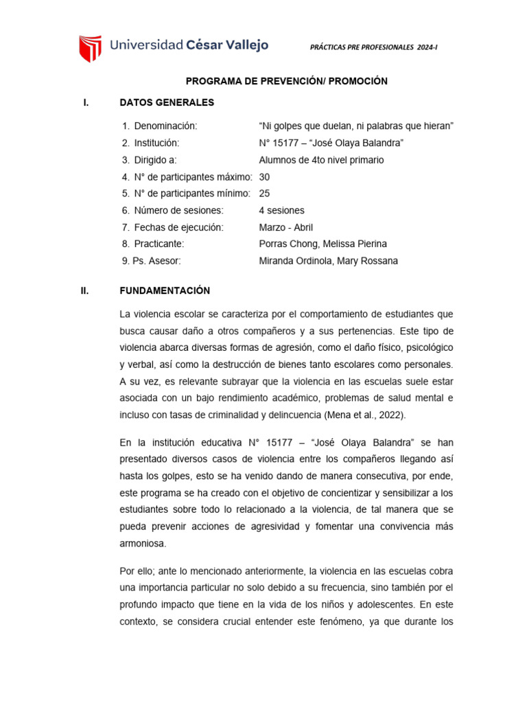 Avance - Programa Prevencion-Promocion | PDF | Acoso cibernético | Violencia