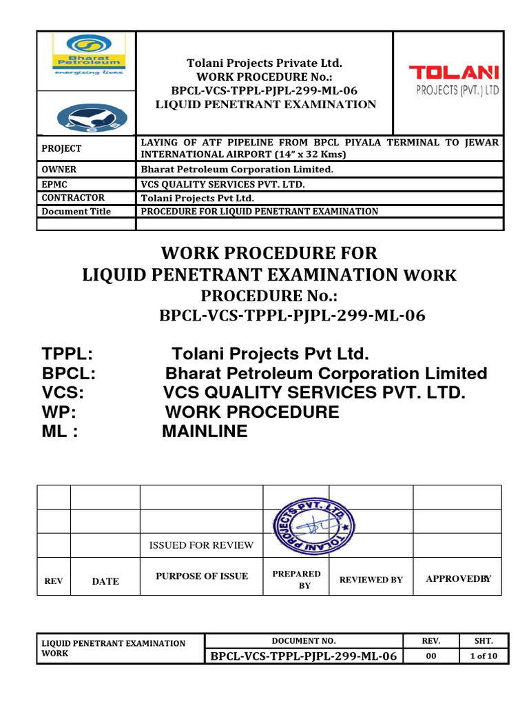 Liquid Penetrant Examination Procedure | PDF | Materials | Industrial ...
