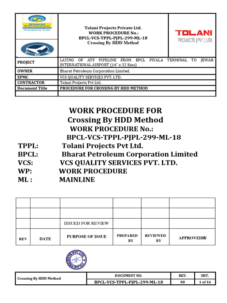 Ml-18 Work Procedure for Crossing by Hdd Method | PDF | Oil Well ...