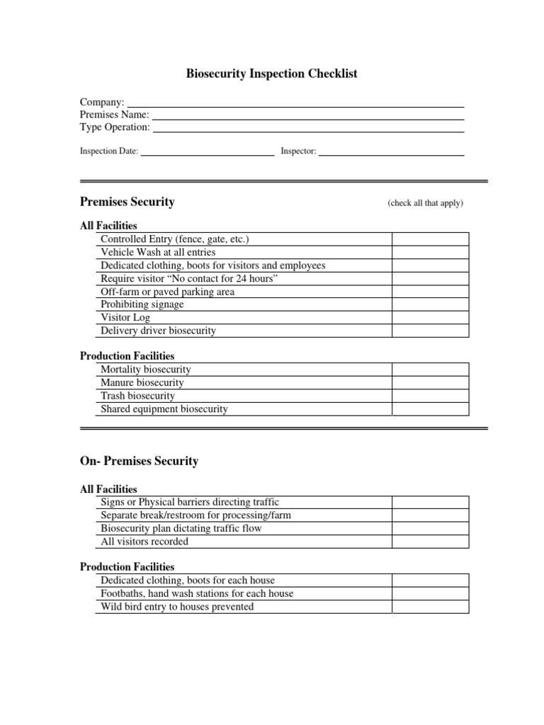 Biosecurity Inspection Checklist Pdf
