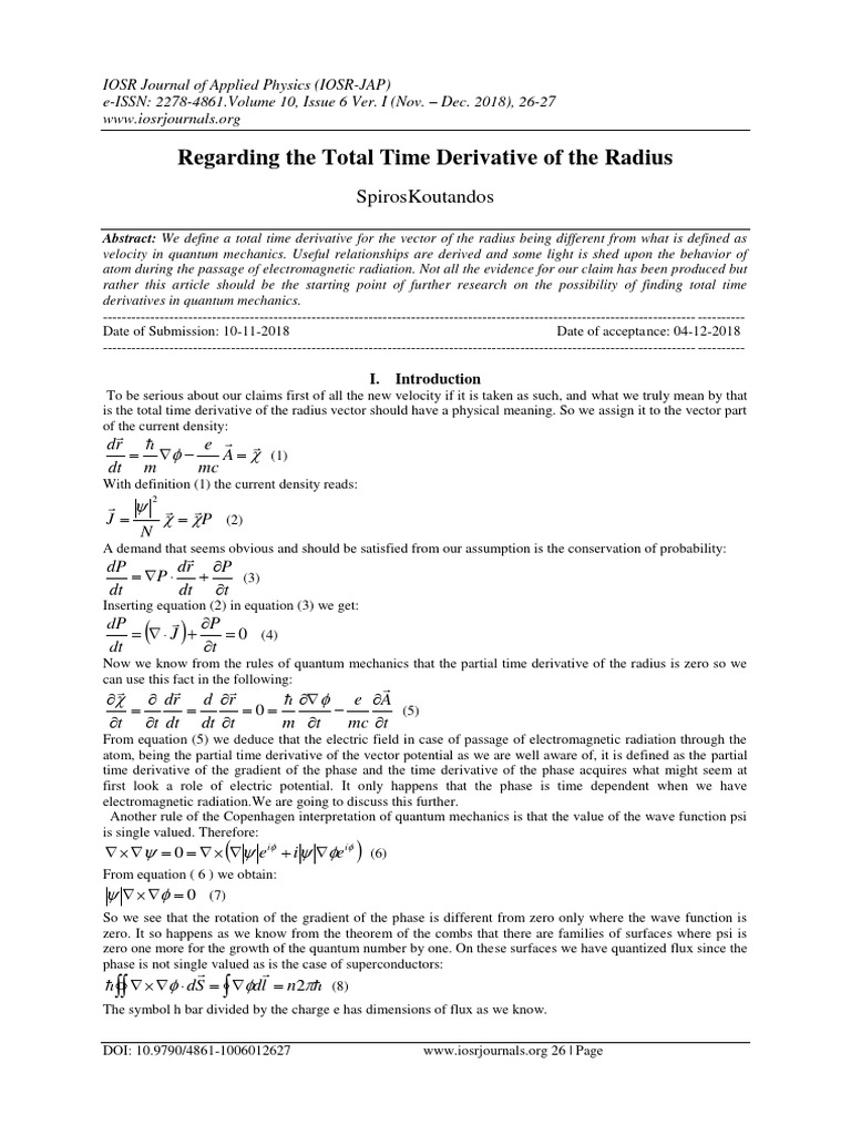 Regarding Total Derivative | PDF | Quantum Mechanics | Wave Function