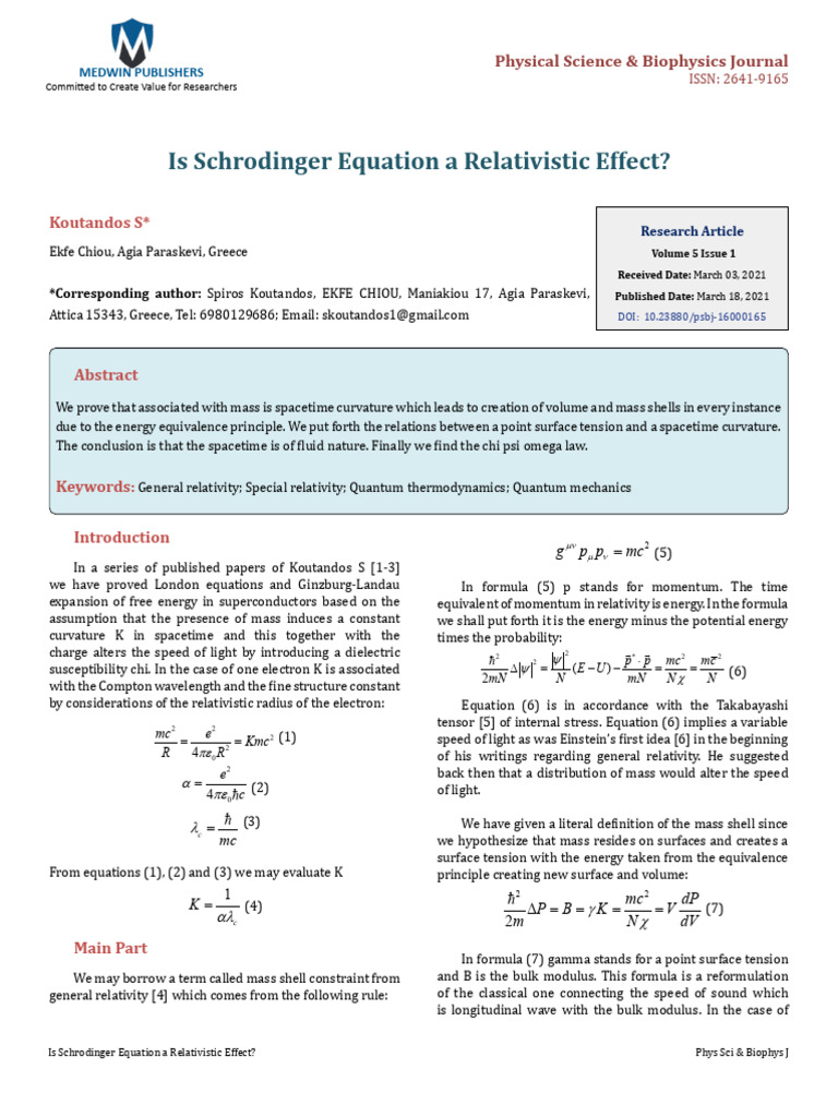 Is Schrodinger Relativistic | PDF | General Relativity | Spacetime