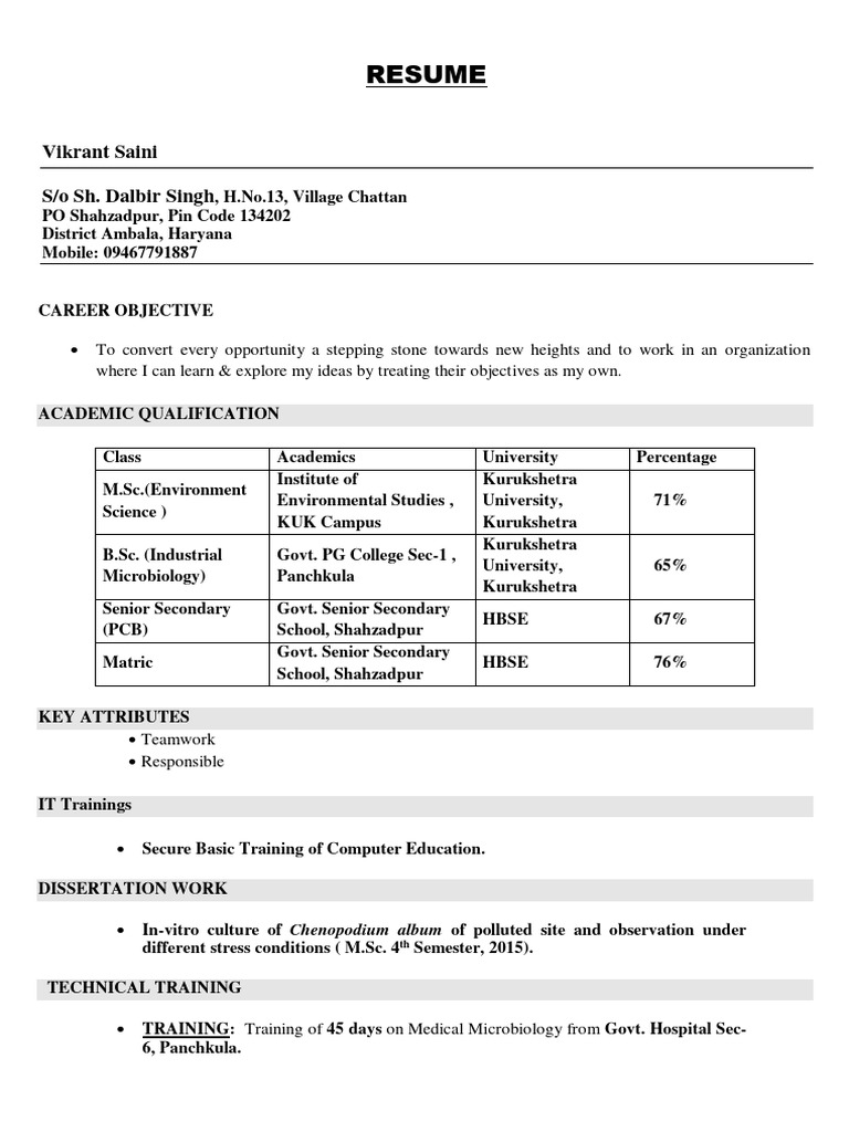 Vikrant Saini's Professional Resume | PDF | Employment