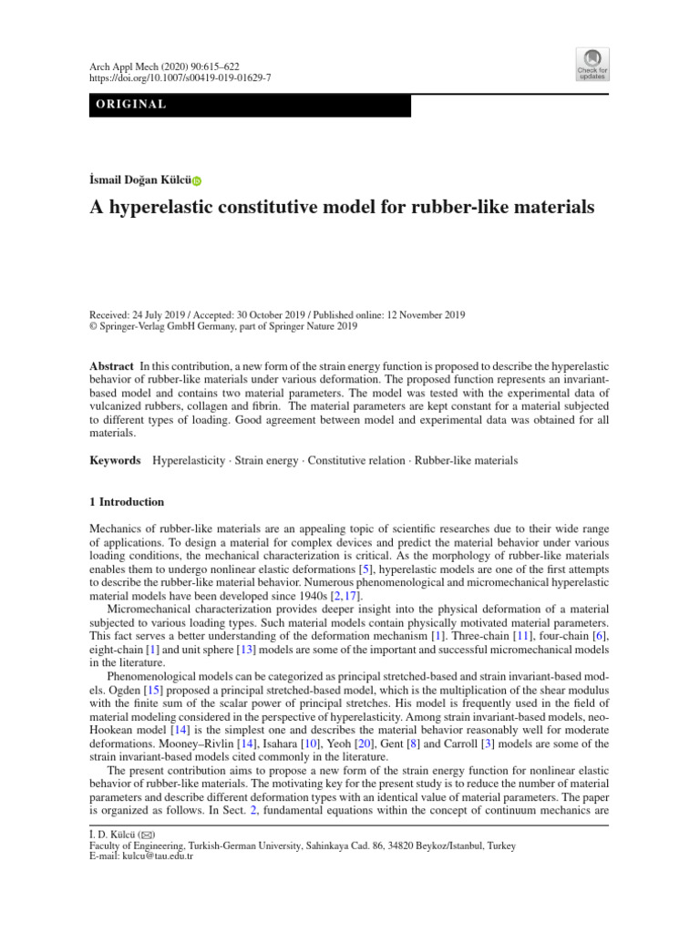 A Hyperelastic Constitutive Model For Rubber-Like Materials | PDF | Elasticity (Physics ...