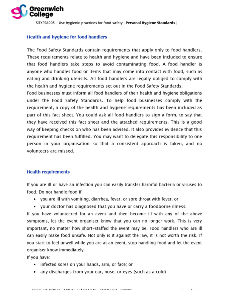 Personal Hygiene Standards | PDF | Foodborne Illness | Hygiene