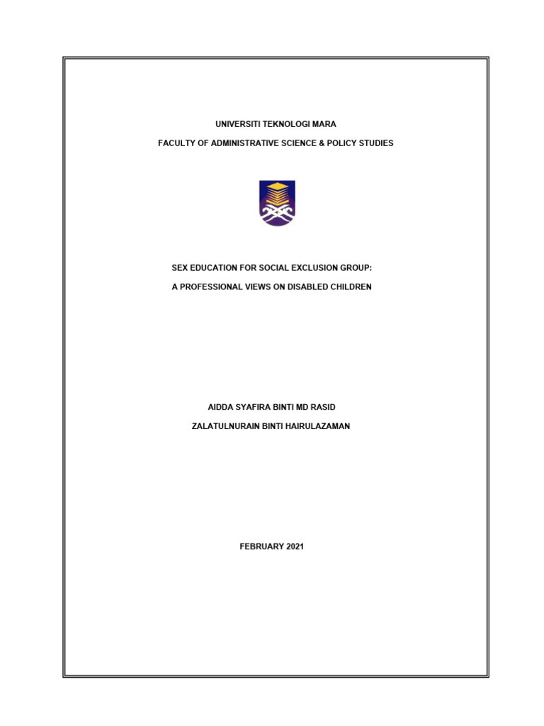 Sex Education For Social Exclusion Group A Professional Views On