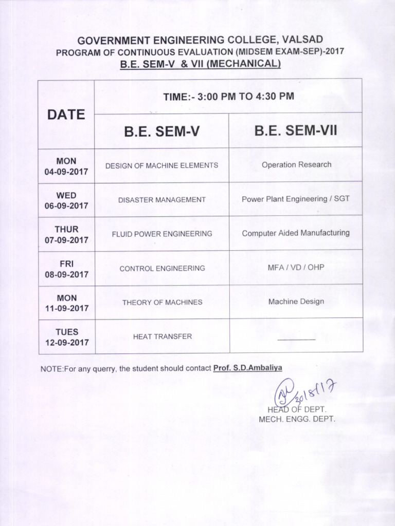 Continuous Evaluation Time Table | PDF