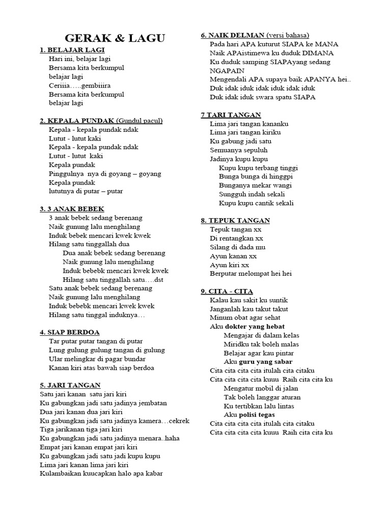 Lagu Anak dan Gerakan Edukatif | PDF