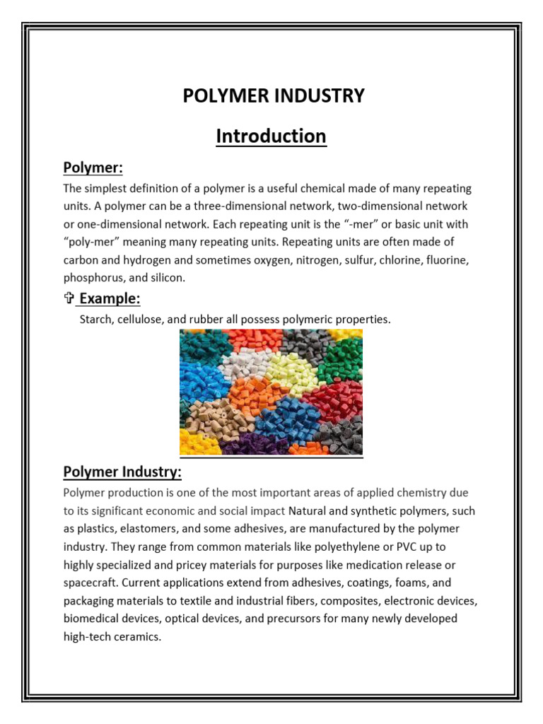 POLYMER INDUSTRY | PDF | Polymers | Polymerization