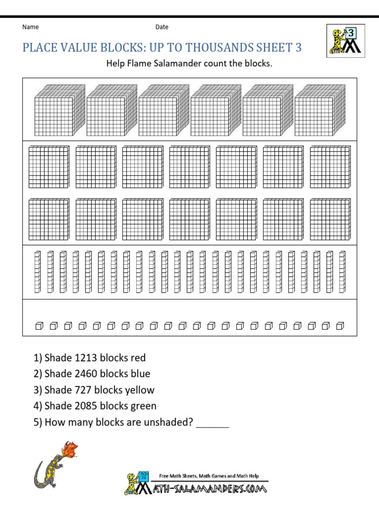 Place Value Blocks Up to Thousands 3 | PDF