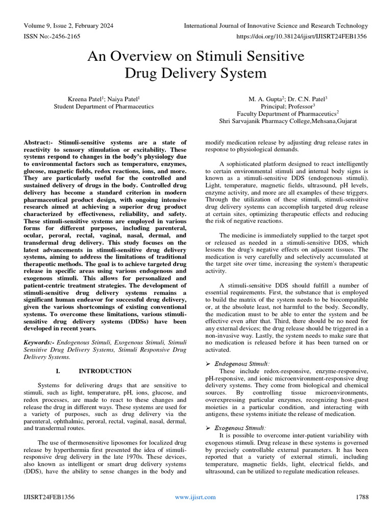 Stimuli-Sensitive Drug Delivery | PDF | Biopolymer | Dose (Biochemistry)