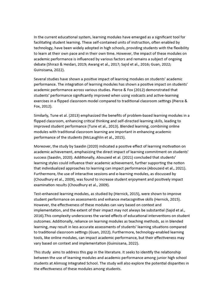 The Effects of Learning Modules To Academic Performance of High School Students | PDF | Learning ...