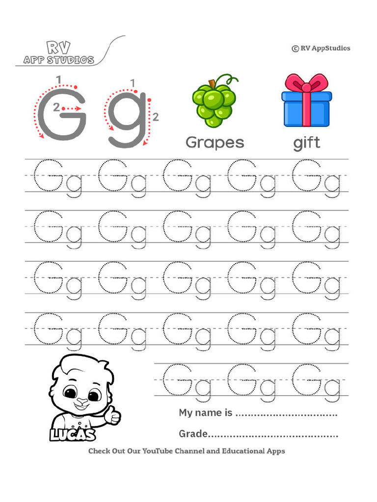 250 Free Printable Worksheets for Kids Alphabet Letter Gg Tracing | PDF