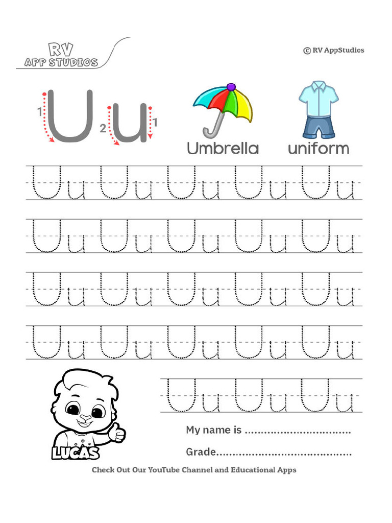 264 Free Printable Worksheets For Kids Alphabet Letter Uu Tracing | PDF