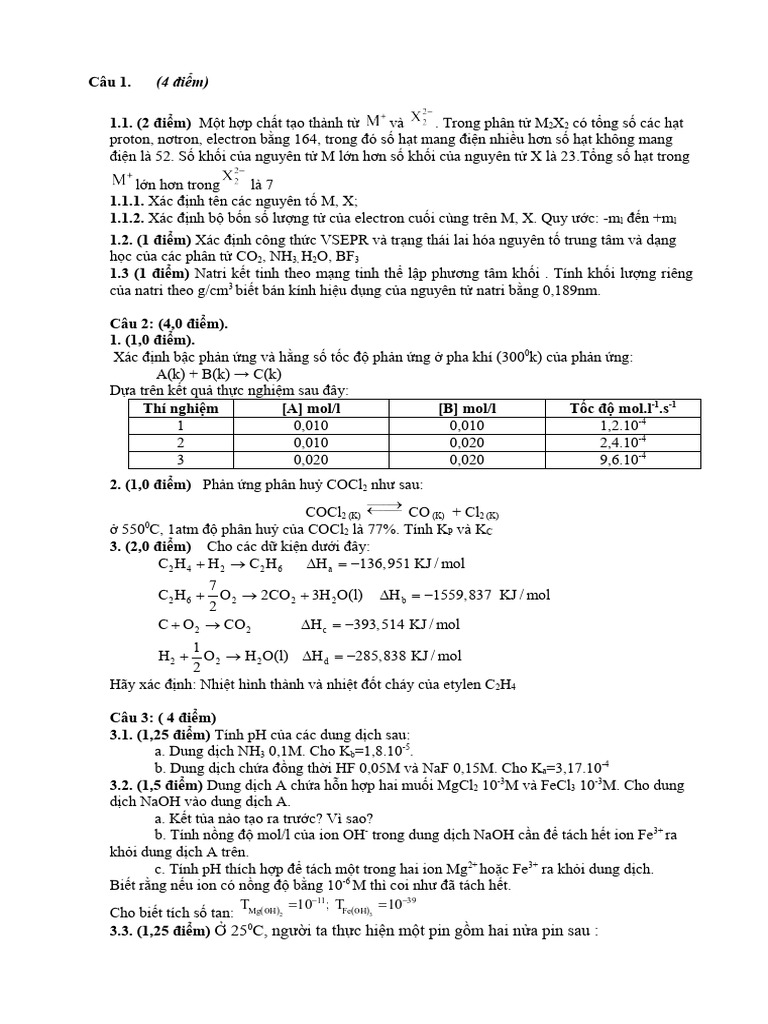 De HOA HOC - 10 - THPT TRUONG CHINH | PDF