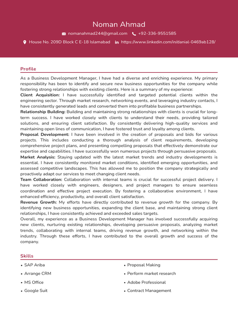 Noman Ahmad FlowCV Resume 20240115 | PDF | Request For Proposal | Linked In