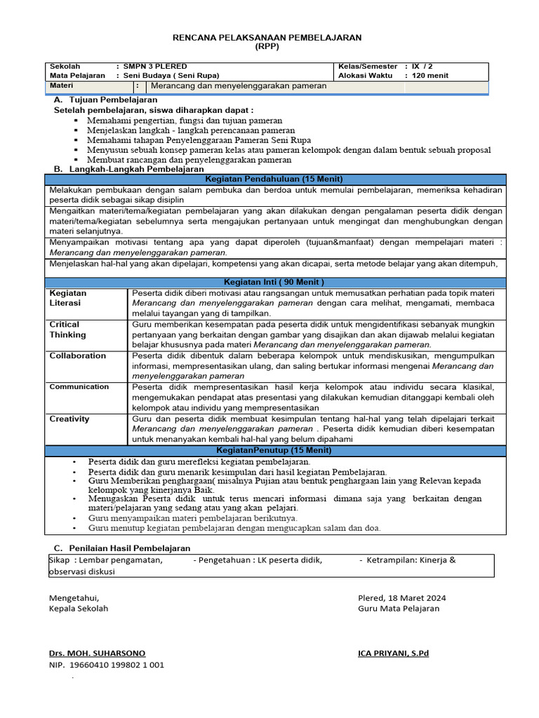 RPP Seni Budaya Seni Rupa Kelas Ix | PDF