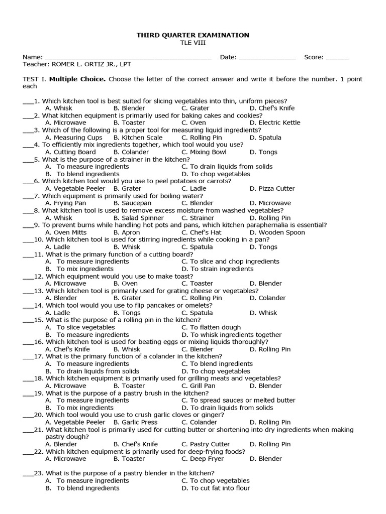 Tle 8 Exam With Answer Key | PDF | Food And Drink Preparation | Home Economics