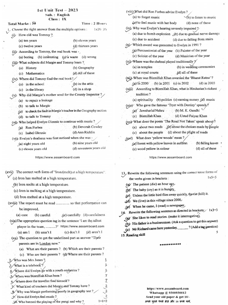 Class 9 Ut1 English 280823 2023 | PDF Class 9 Ut1 English 280823 2023 | PDF