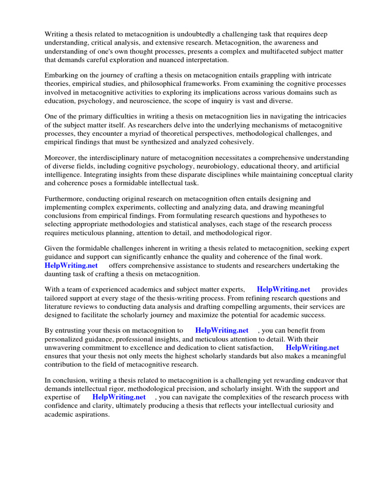 Thesis Related To Metacognition | PDF | Metacognition | Learning