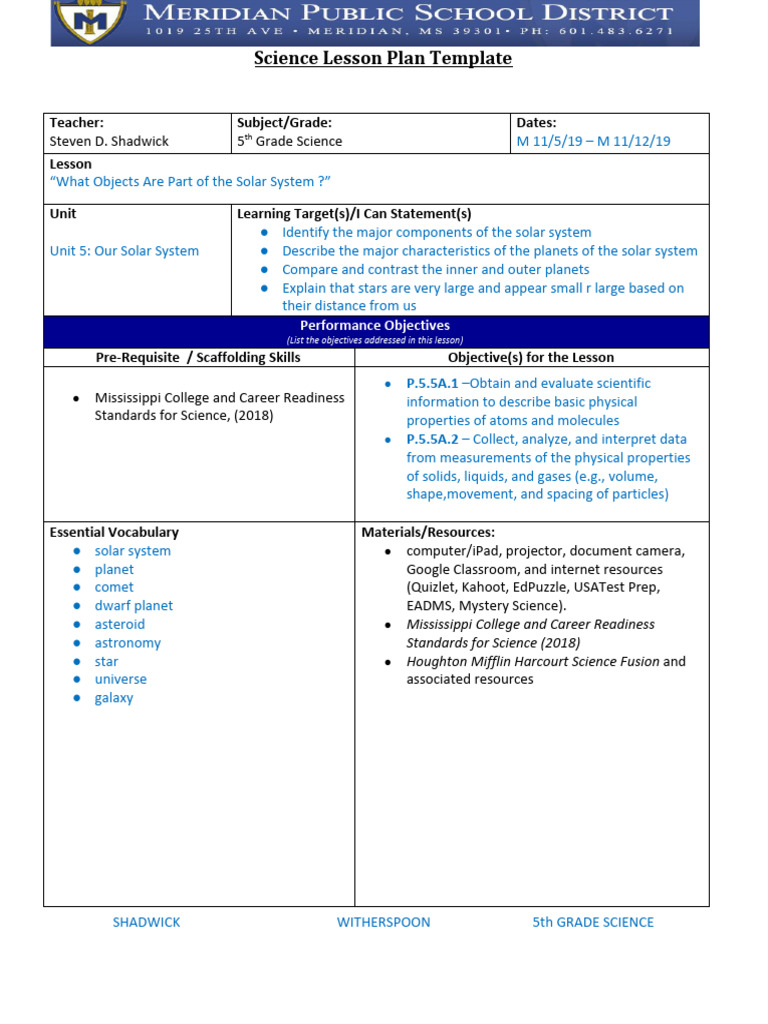 Sample_Science_Lesson_Plan_MCCRSS | PDF | Solar System | Science