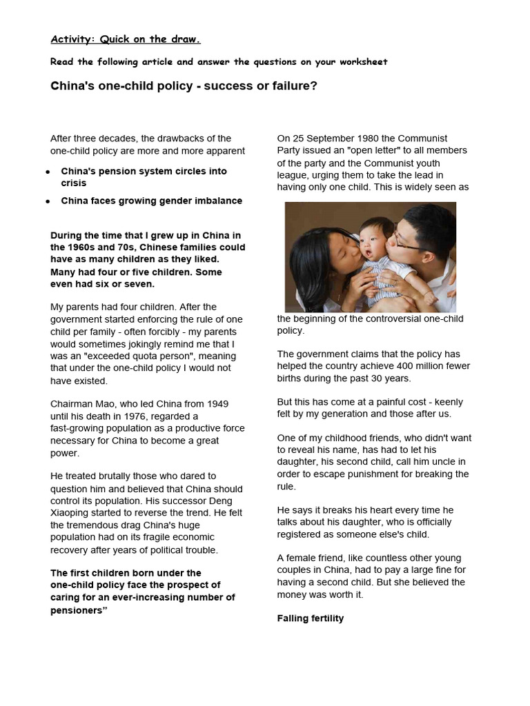 IGCSE China's One Child Policy Case Study | PDF | China | World Politics