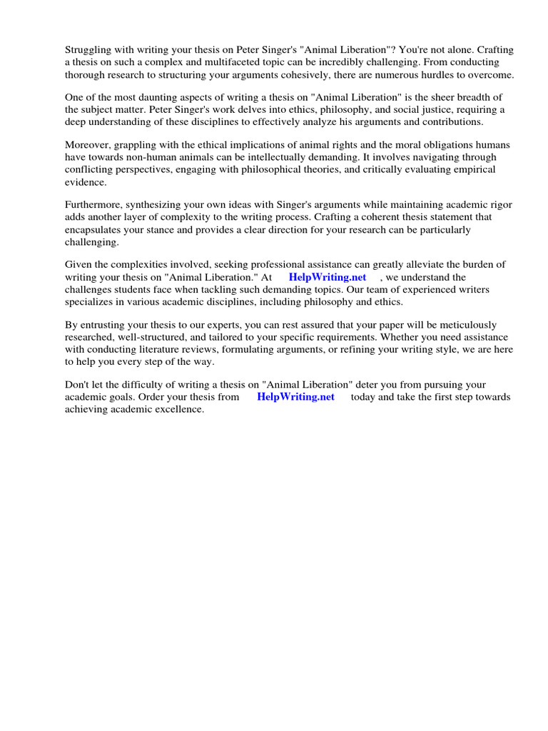 Peter Singer Animal Liberation Thesis | PDF | Animal Rights | Argument