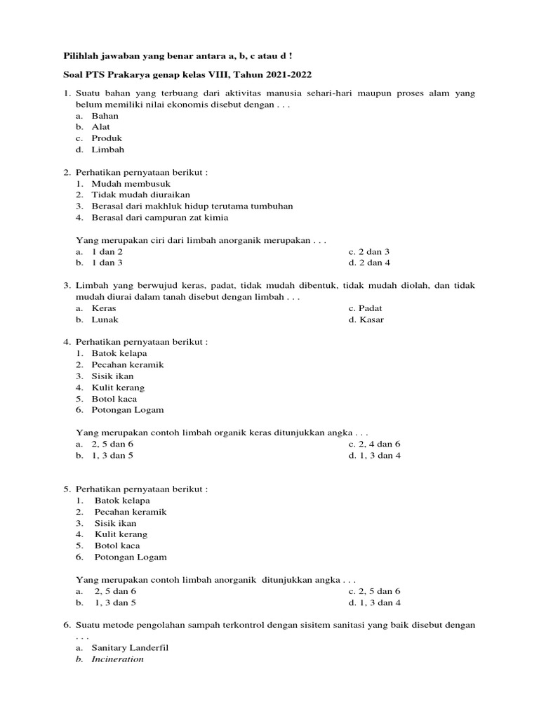 Pts Prakaya Genap 30 Soal | PDF | Griya & Taman | Sains & Matematika