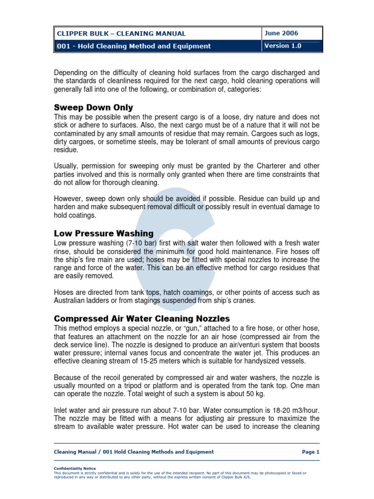 Clipper Bulk Hold Cleaning Methods Guide | PDF | Washing Machine | Pump