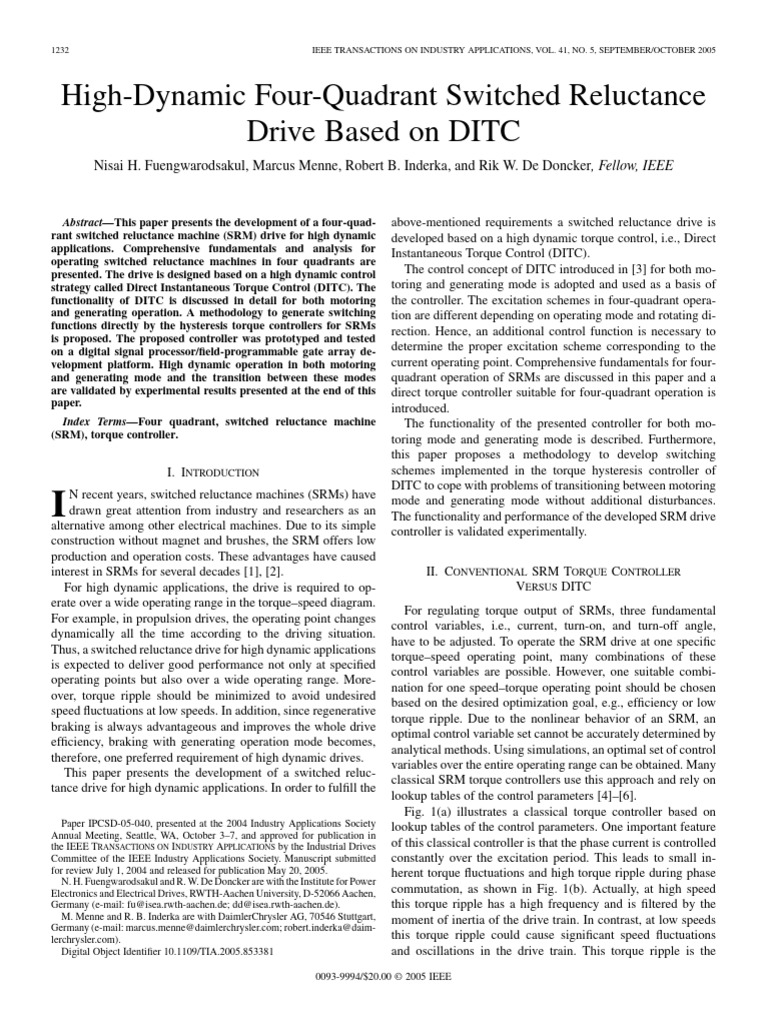 2005 - High-Dynamic Four Quadrant SRM Drive Based On DITC | PDF | Field ... 2005 - High-Dynamic Four Quadrant SRM Drive Based On DITC | PDF | Field ...